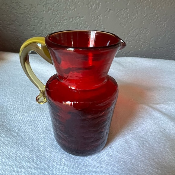 Art | Vintage Pilgrim Glass Handblown Ruby Red Crackle Glass Pitcher ...
